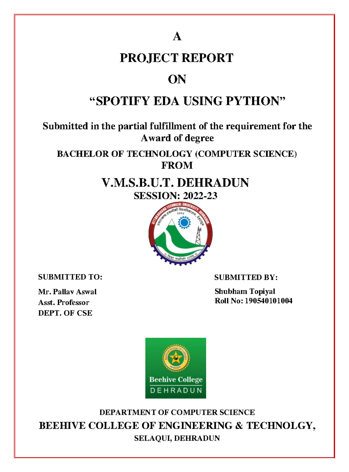 Spotify EDA Using Python B Tech CS Minor Project Report 2022 Studocu
