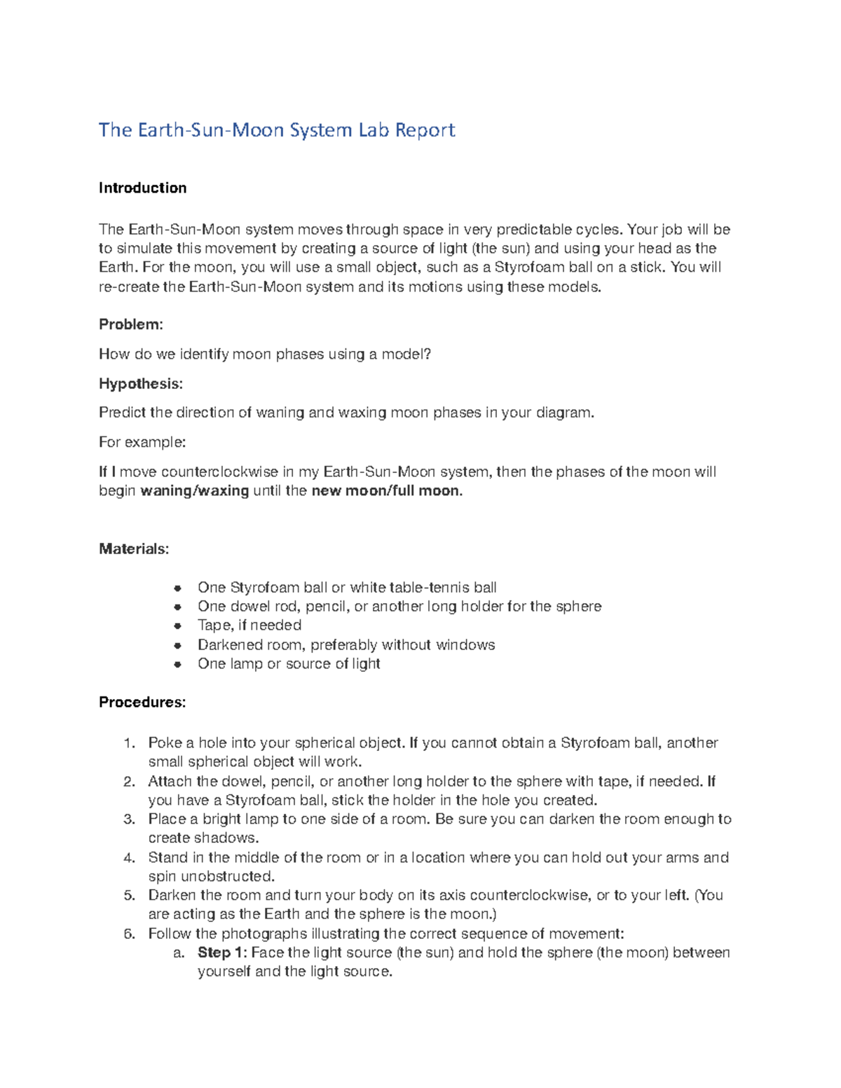 8.06 Earth, Sun, and Moon System Lab Report: Phases & Eclipses ...