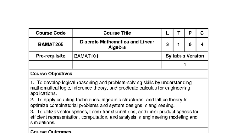 BAMAT205 Discrete Mathematics & Linear Algebra TH1 Notes - Studocu
