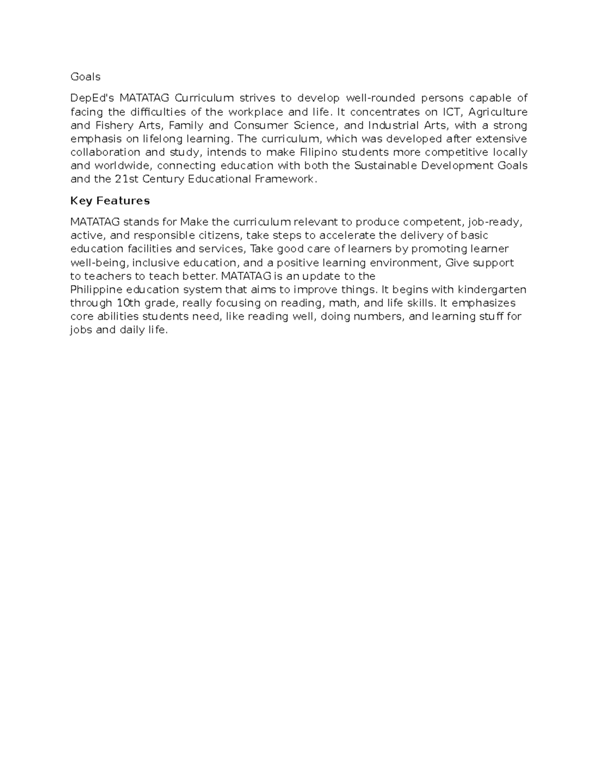 DepEd MATATAG Curriculum Goals: Enhancing Competence & Lifelong ...