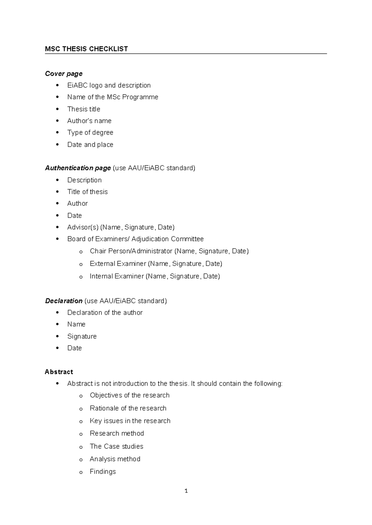 MSc Thesis Checklist - It is helpful materiel - MSC THESIS CHECKLIST ...
