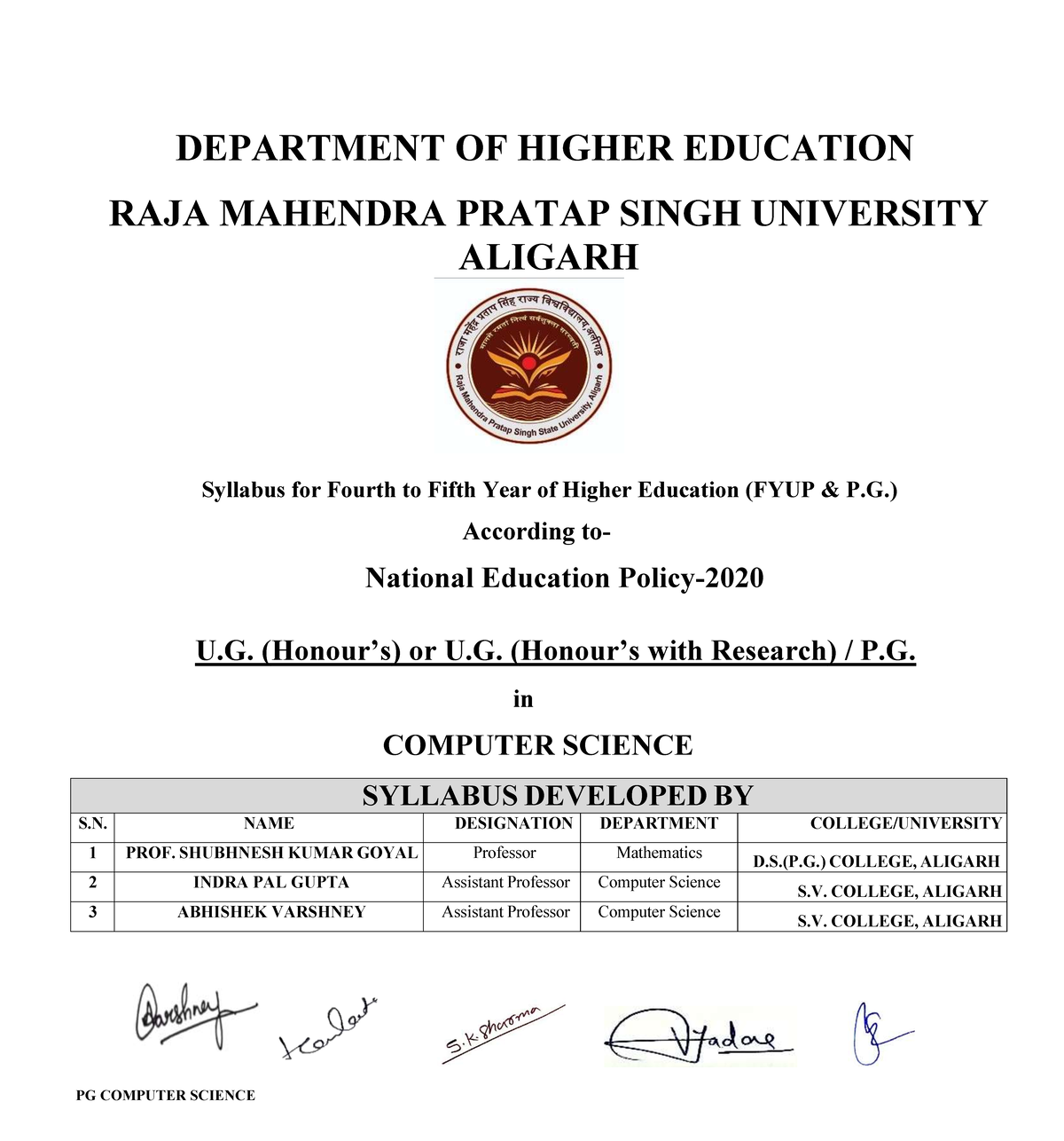 PG Computer Science Syllabus (FYUP & P.G.) NEP 2020 - Studocu