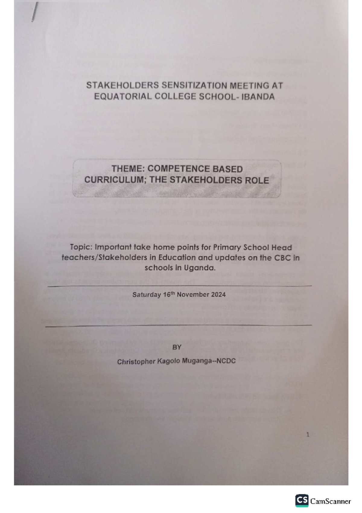 Stakeholders Sensitization Meeting on CBC: Key Insights for Primary ...