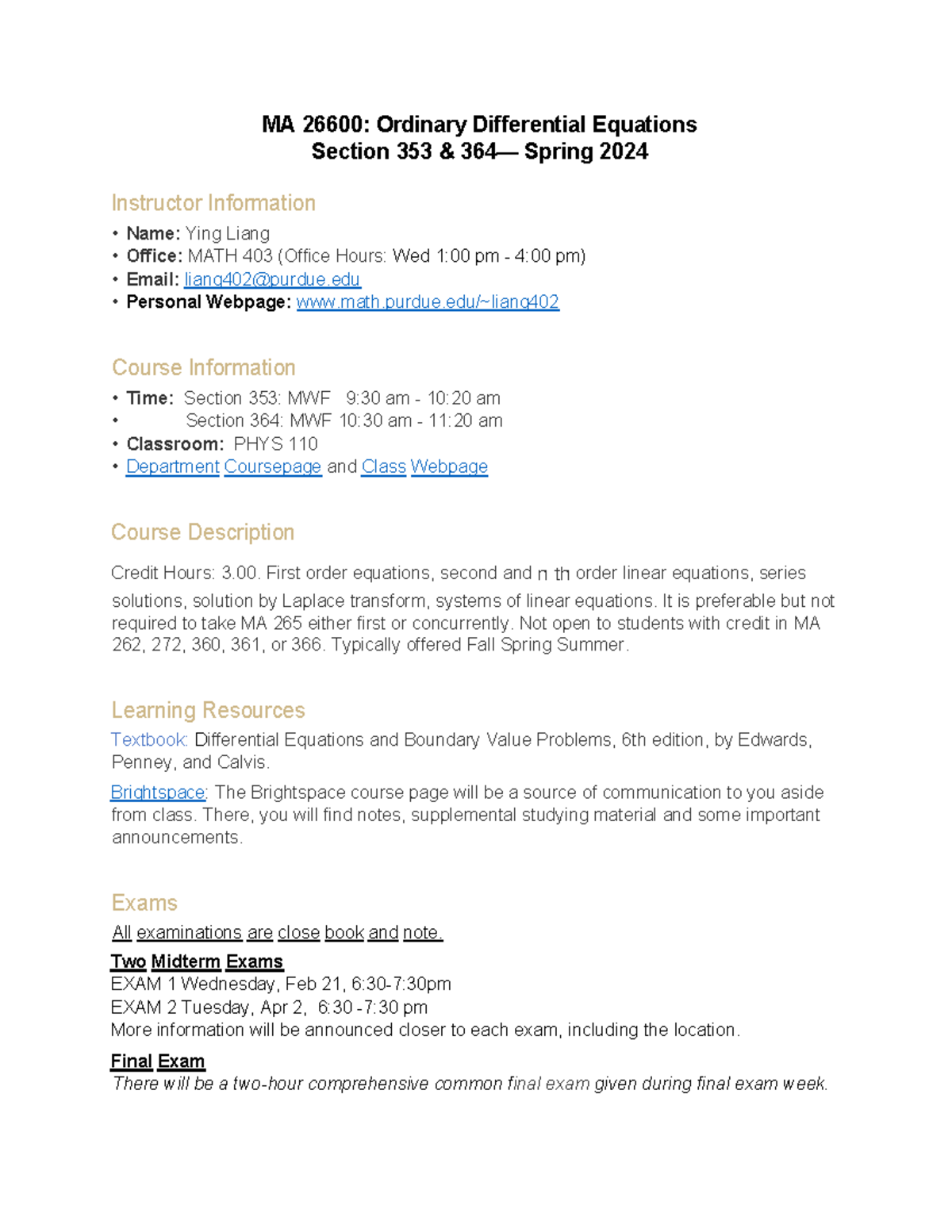 MA266-S24 Syllabus: Ordinary Differential Equations Overview - Studocu