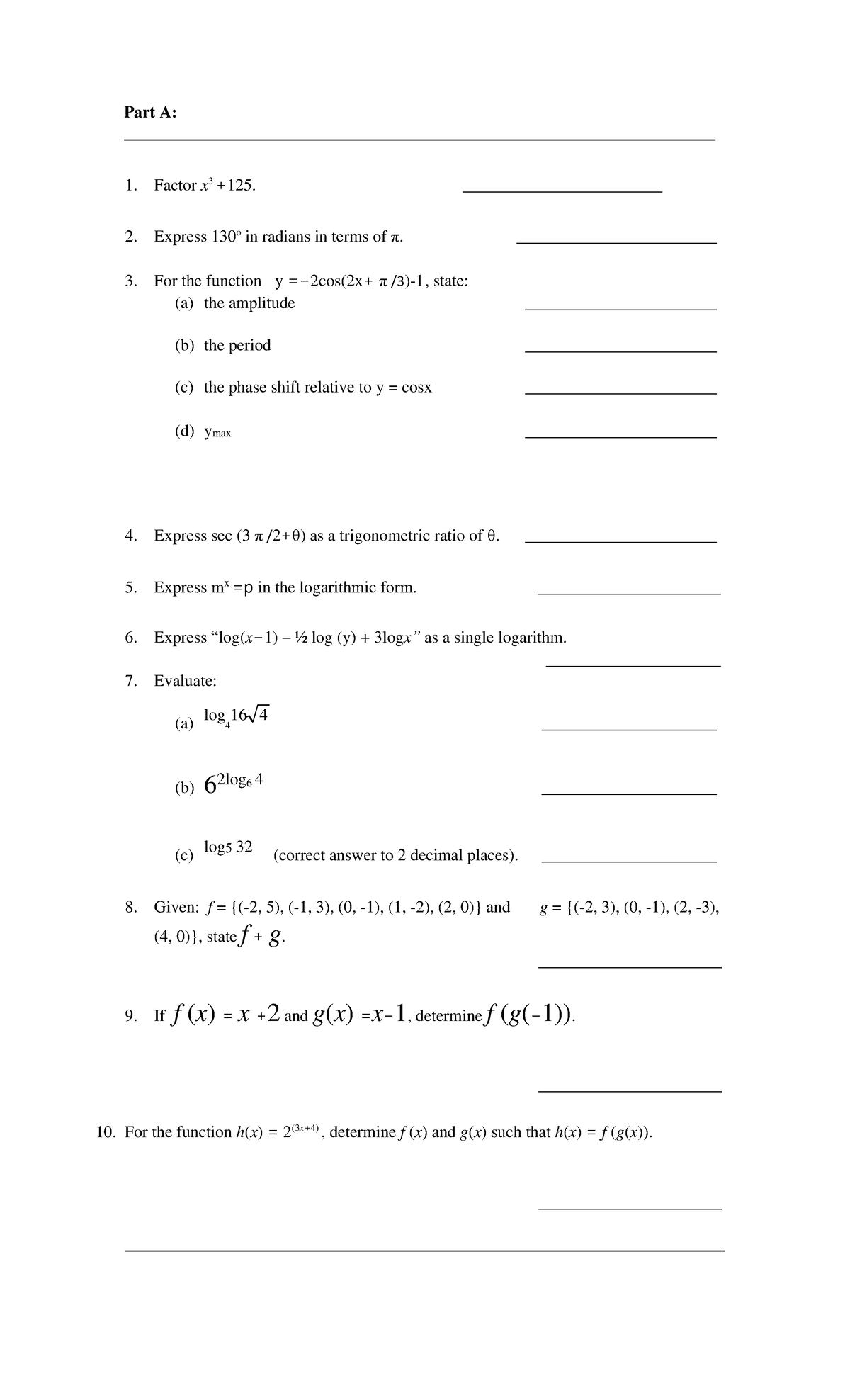 Advanced Functions 12 Final Exam: Comprehensive Study Guide - Studocu