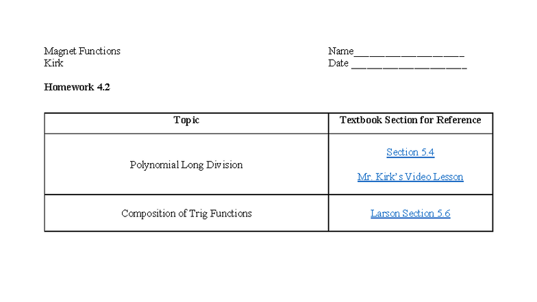 Polynomial Long Division & Trig Functions - Homework 4.2 - Studocu