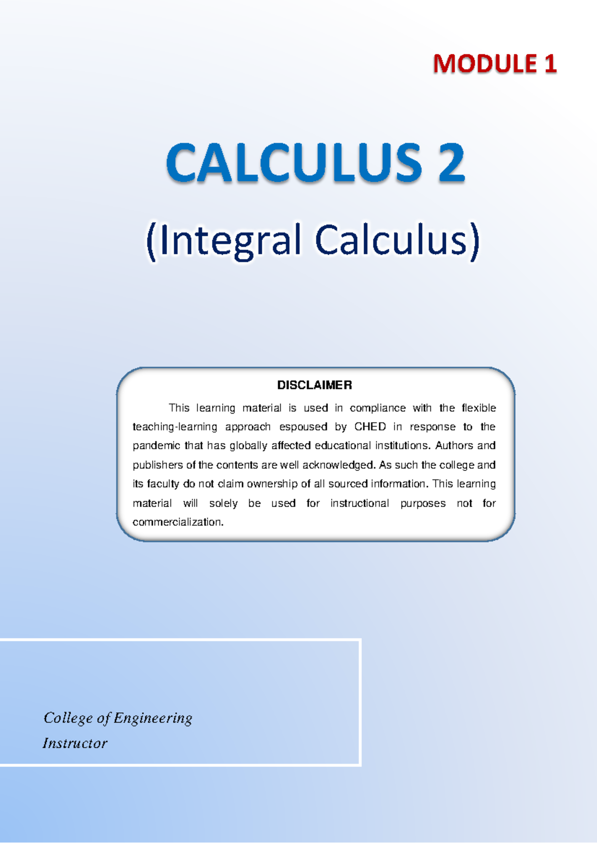 Calculus 1 Module - Lecture notes 1,2,3 - (Integral Calculus ...