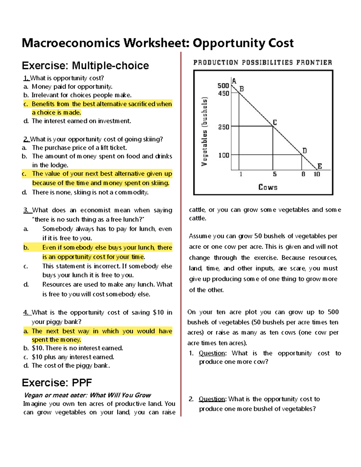 L3.1 - Macroeconomics Worksheet: Understanding Opportunity Cost - Studocu