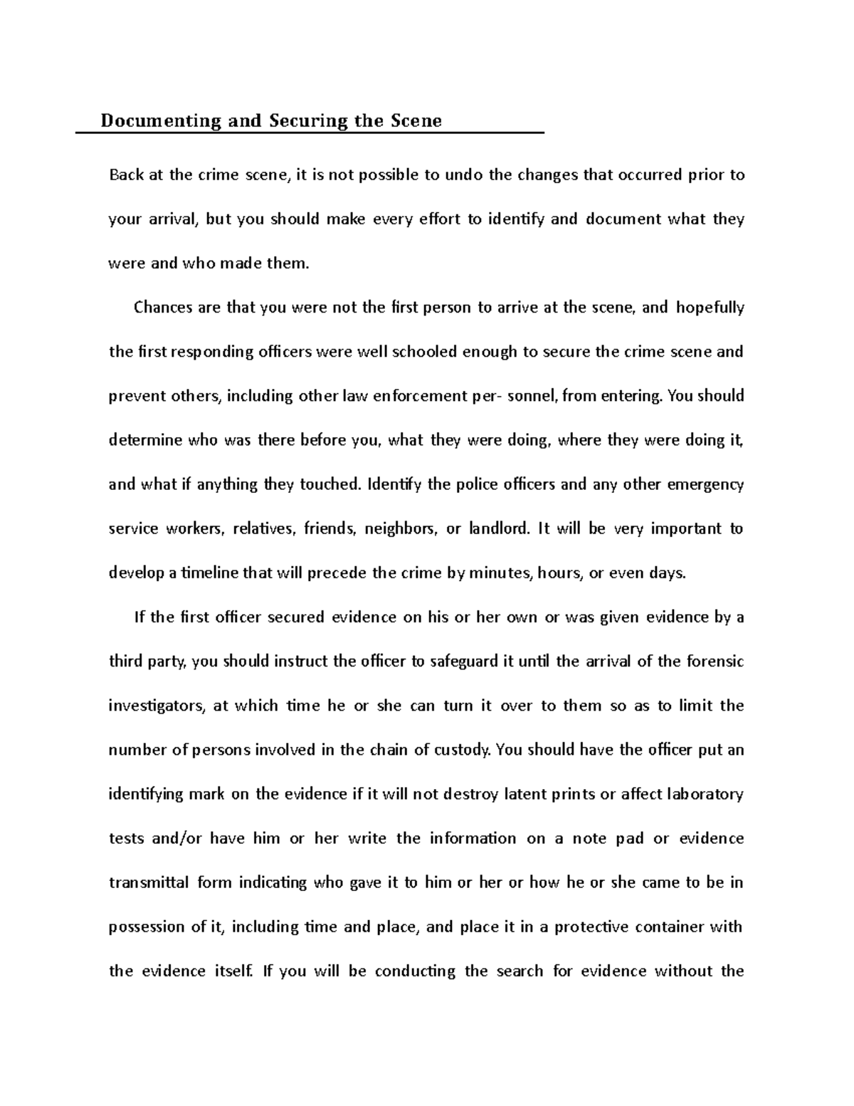 The Documenting and Securing the Scene - Documenting and Securing the ...