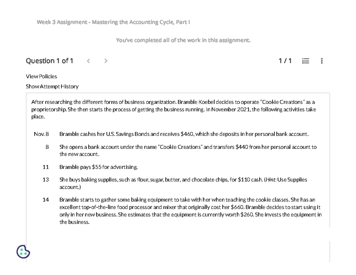 Week 3 Assignment: Mastering Accounting Cycle Pt. I - Cookie Creations ...