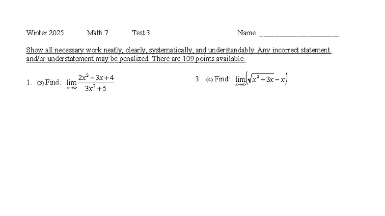 Math 7 Winter 2025 Test 3 Review & Solutions Guide - Studocu