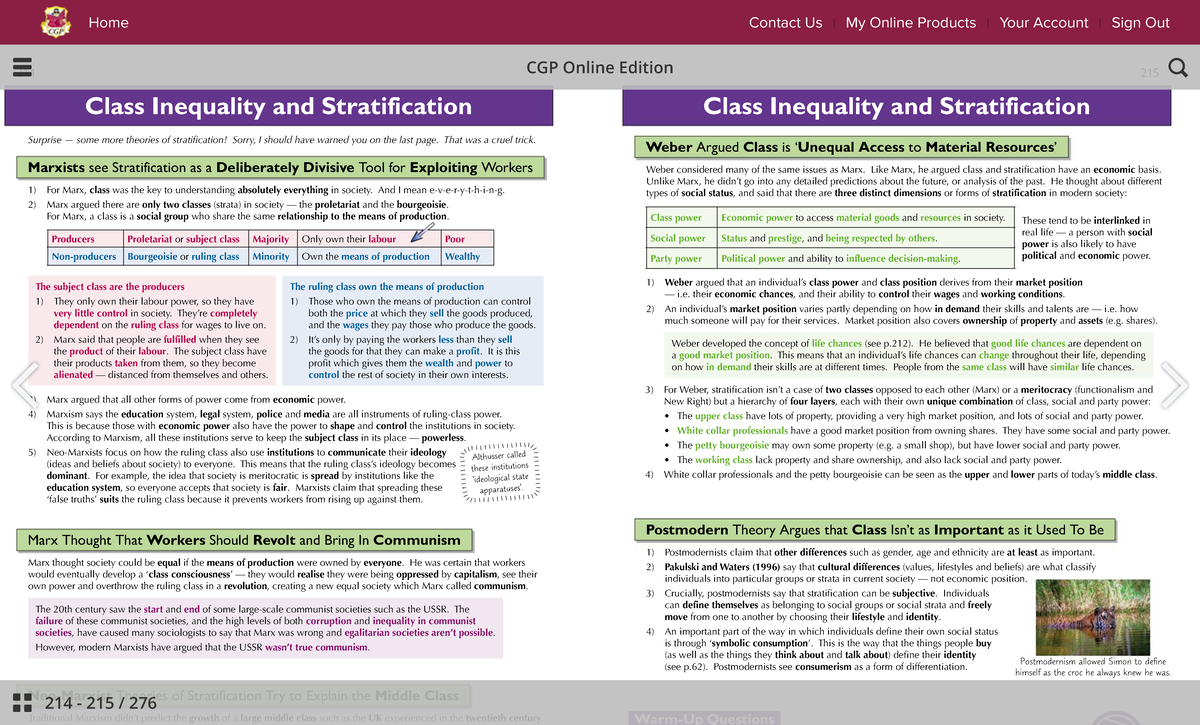 CGP Online Edition: Class Inequality & Stratification Theories - Studocu