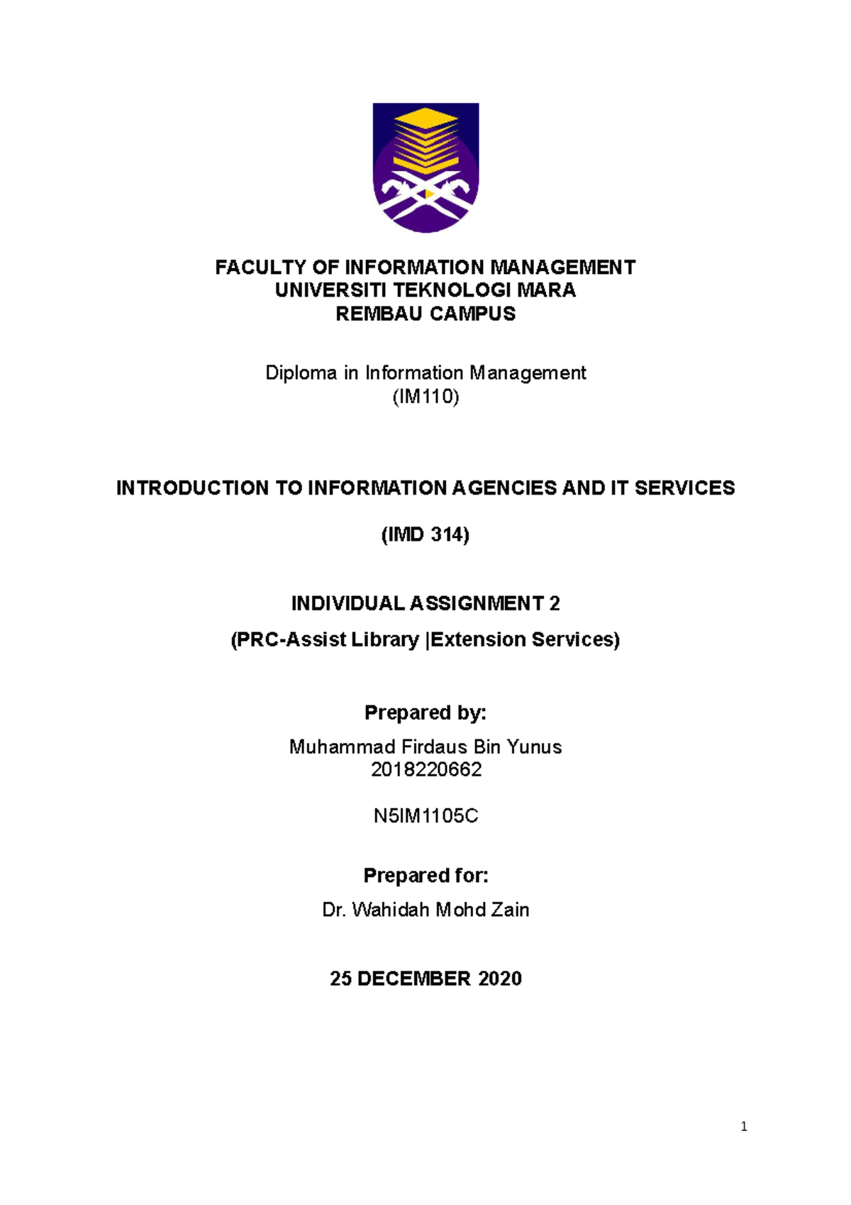 IMD 314 Individual Assignment 2 - FACULTY OF INFORMATION MANAGEMENT ...