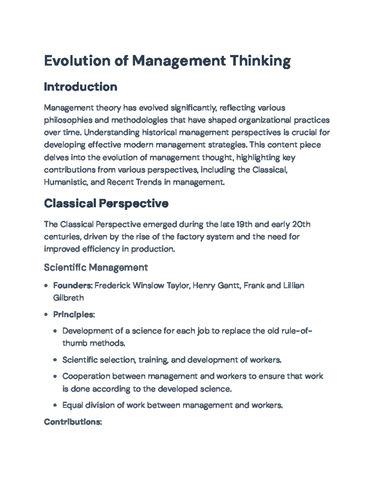 Evolution of Management Thinking: Key Theories & Perspectives - Studocu