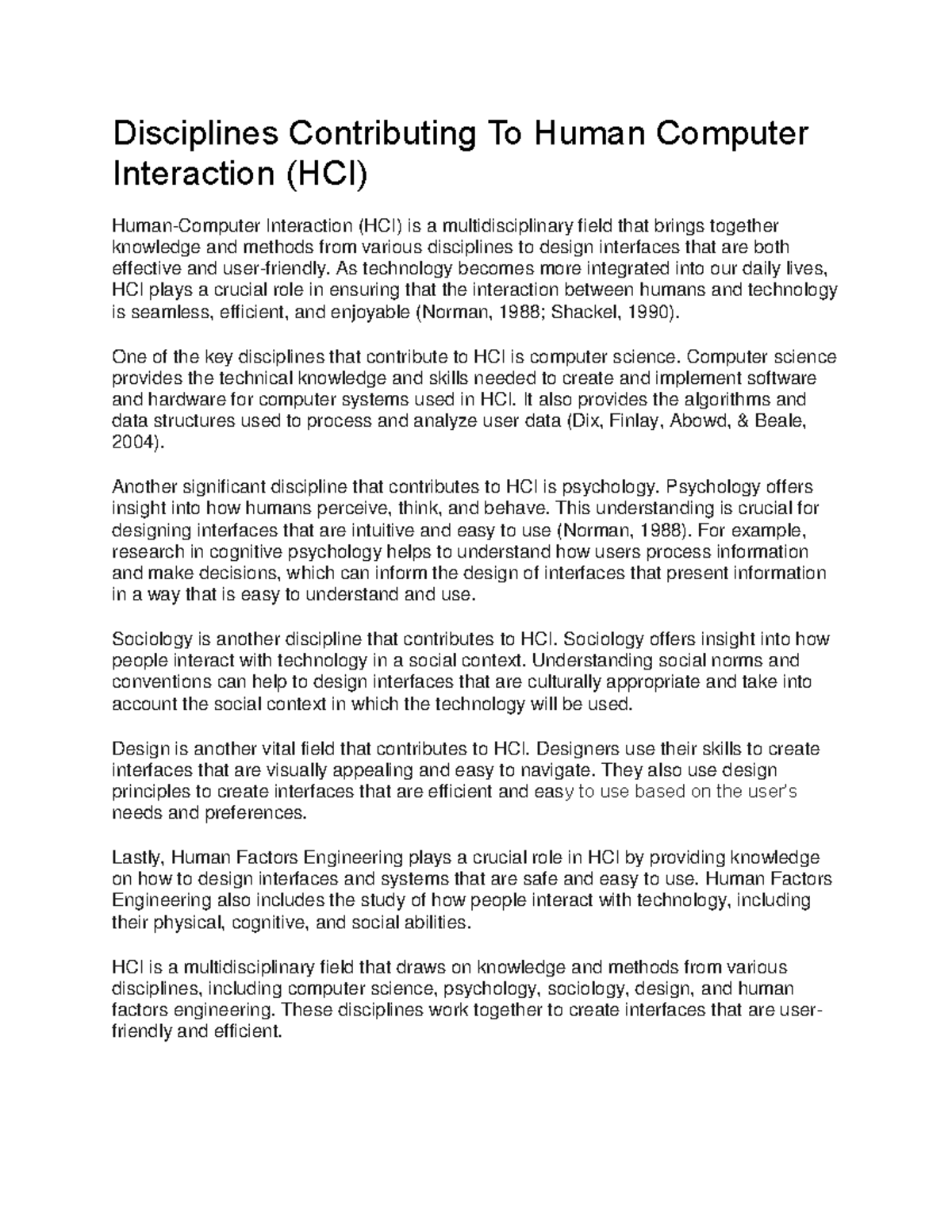 HCI 101 - Summary of Key Disciplines in Human-Computer Interaction ...