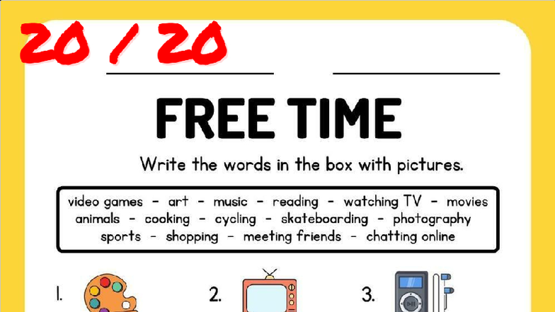 20 20 FREE TIME Activities & Hobbies Vocabulary Worksheet - Studocu