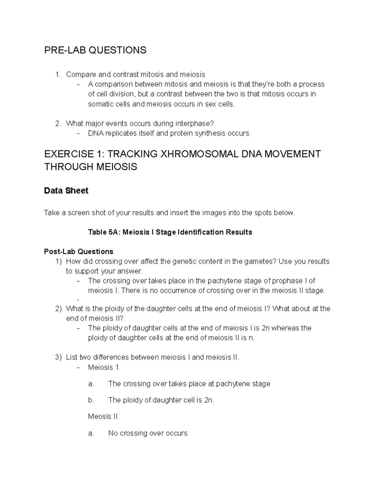 Lab 9: Meiosis - Detailed Analysis & Findings for Bio Lab Assignments ...