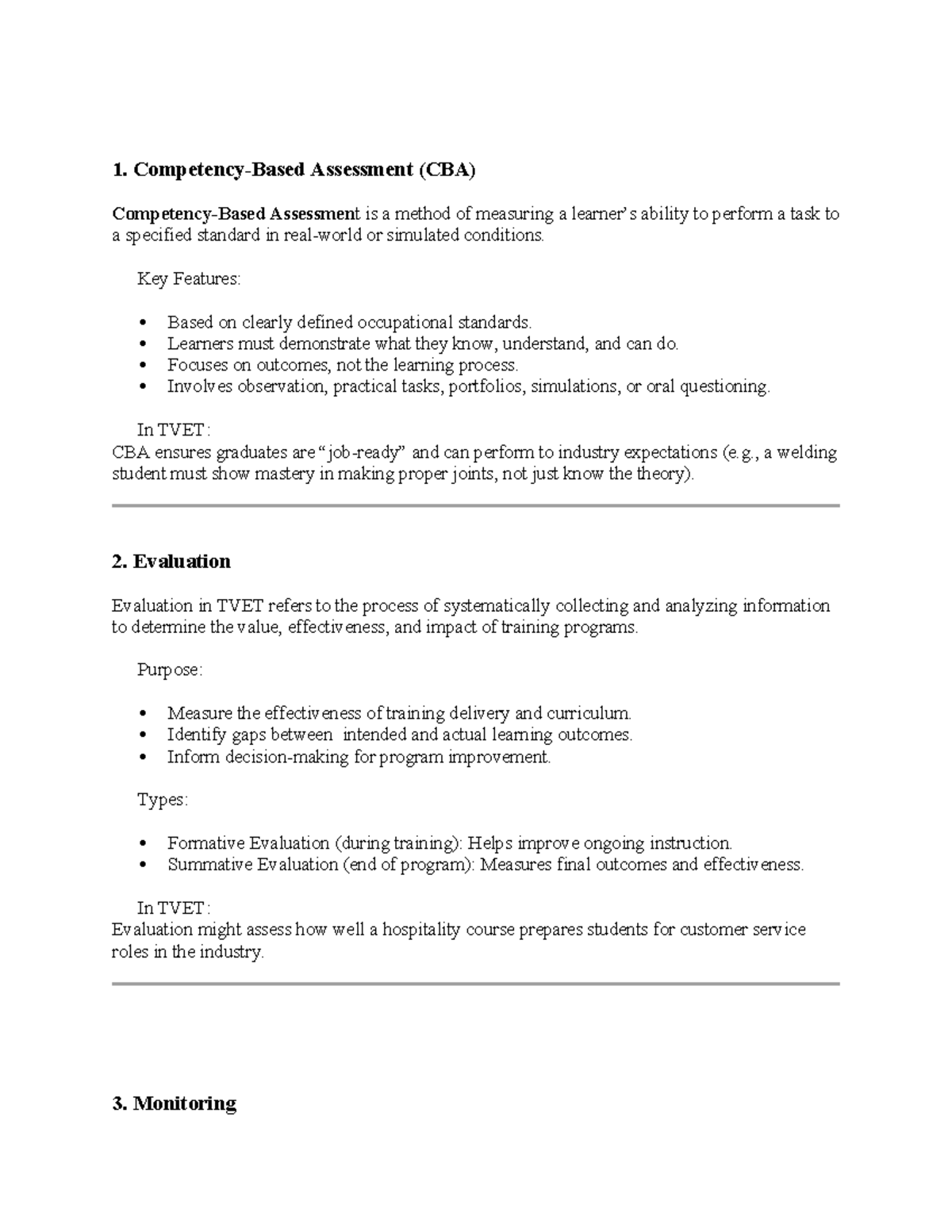Principles of CBA in TVET: Assessment, Evaluation & Monitoring - Studocu
