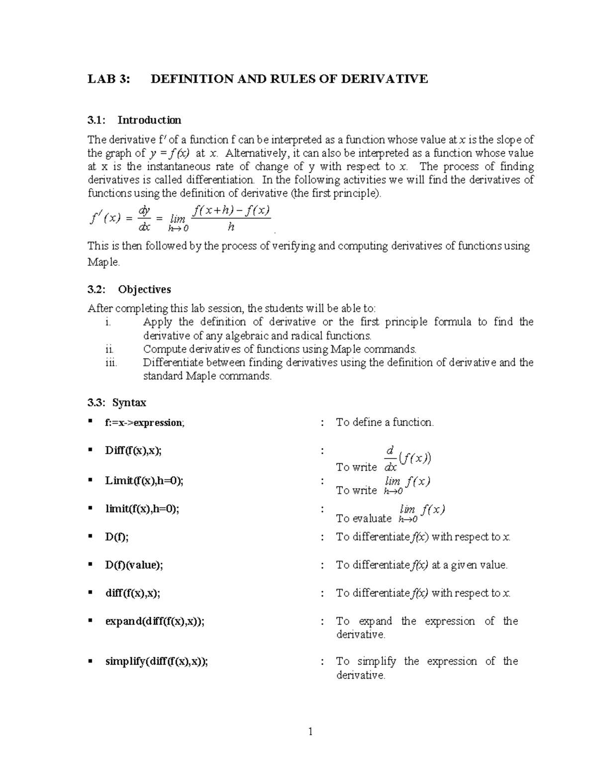LAB 3: Definition and Rules of Derivative - Understanding ...