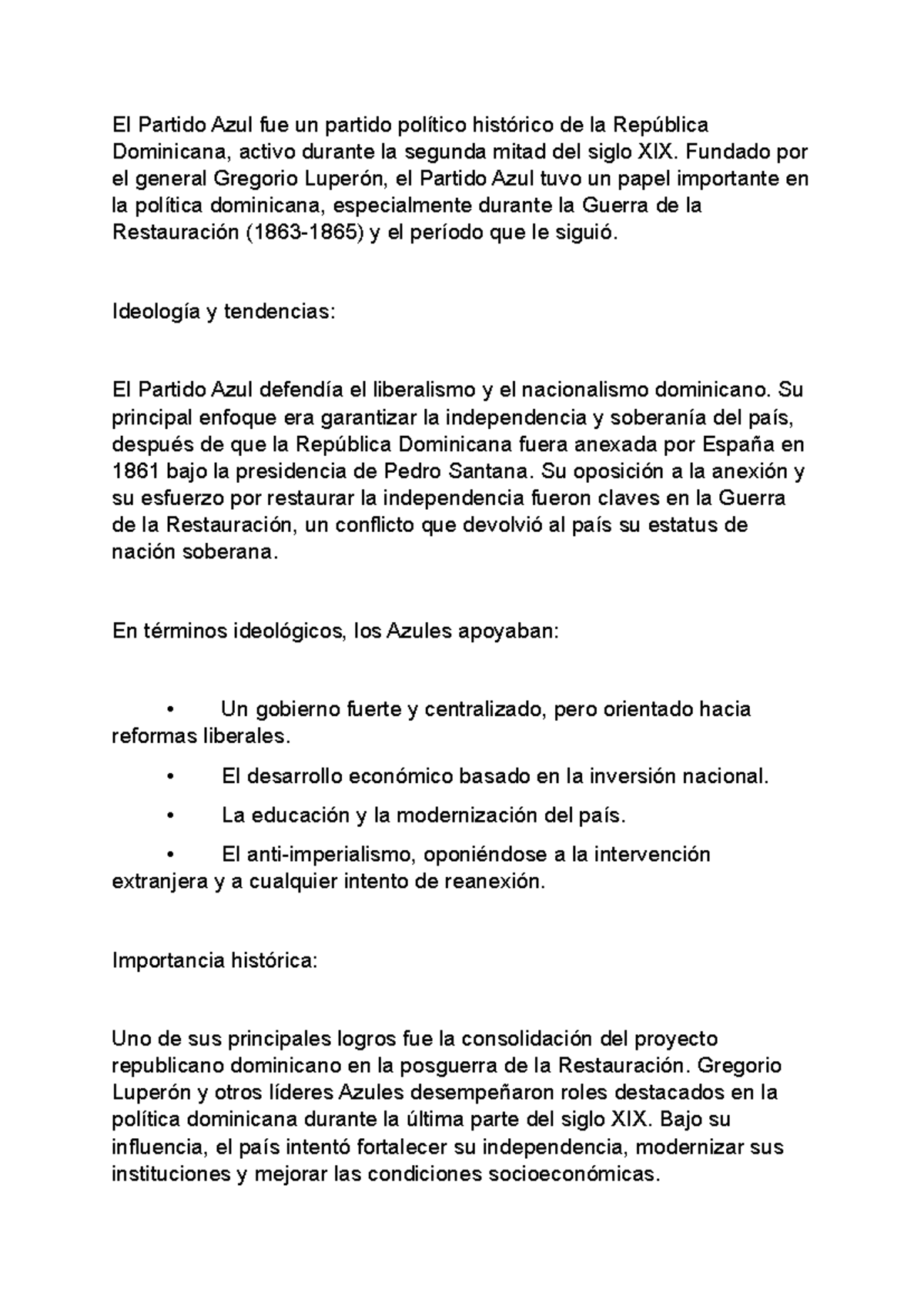 El Partido Azul: Historia y Legado en la Política Dominicana - Studocu
