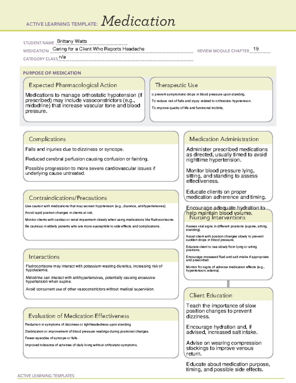ACTIVE LEARNING TEMPLATE: Medications for Orthostatic Hypotension - #18 ...