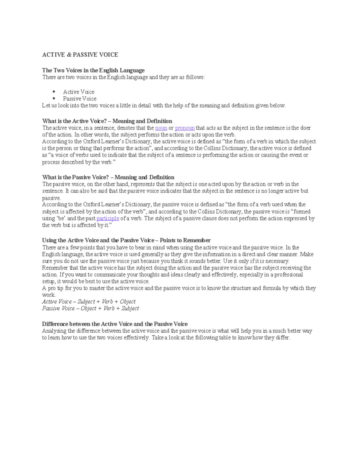 English handout - ACTIVE & PASSIVE VOICE The Two Voices in the English ...