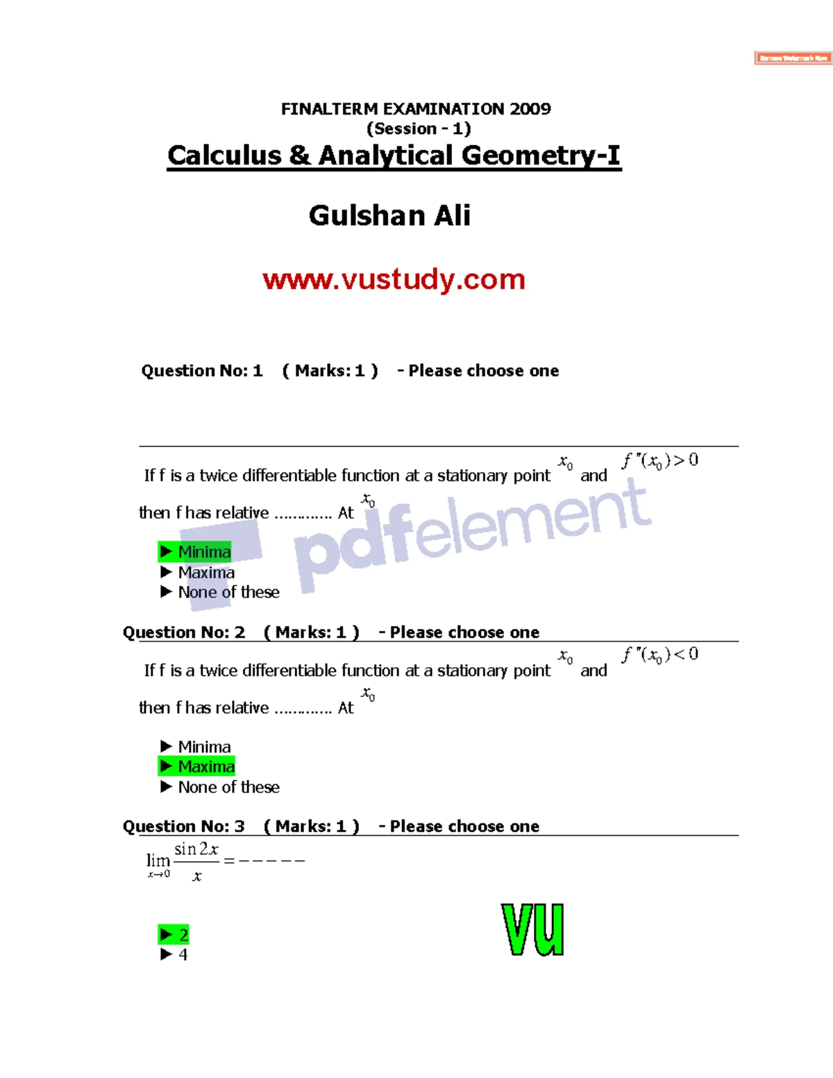 MTH101-Final-Term-Solved-MCQs - ! - Studocu