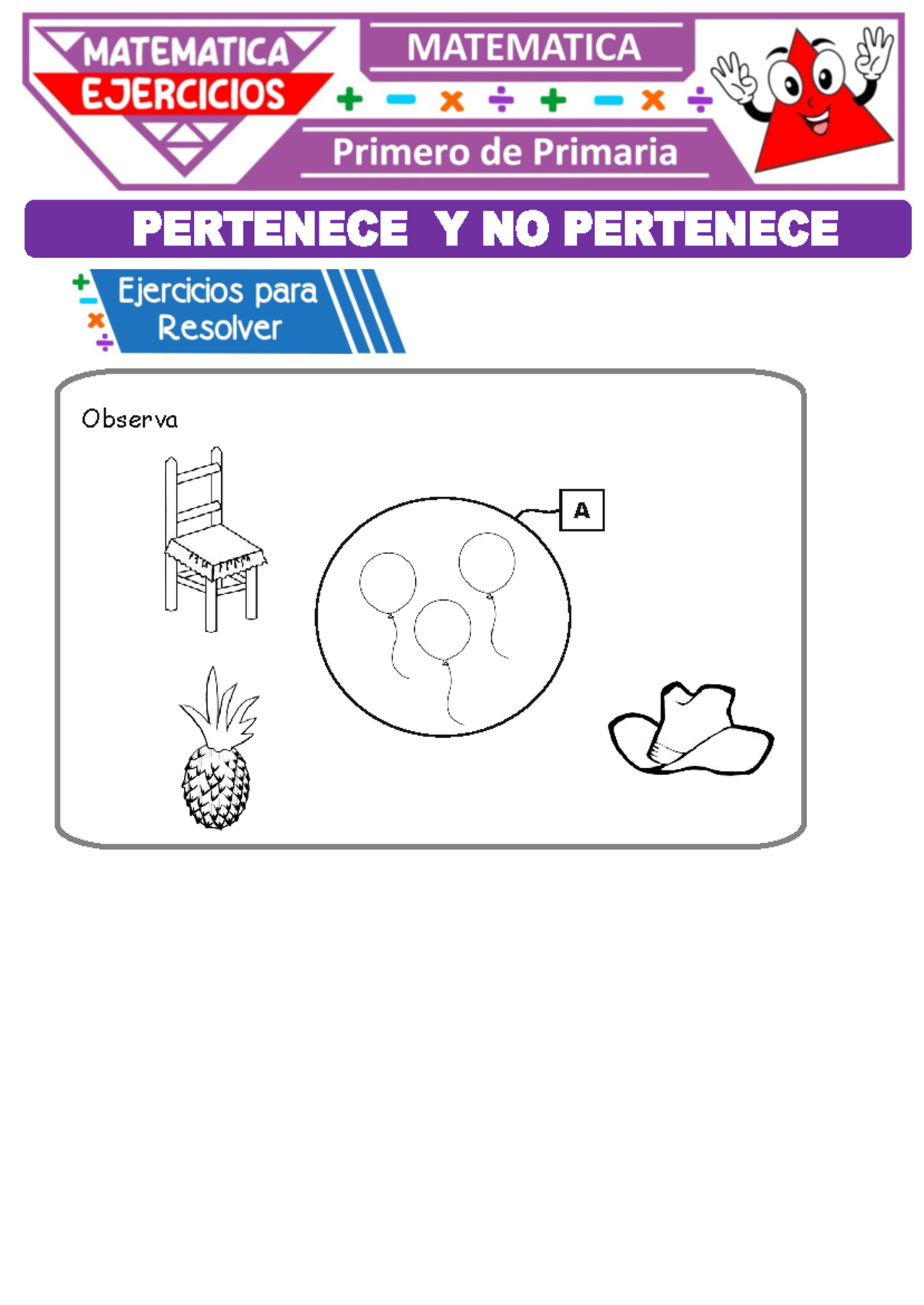 Pertenece y no Pertenece para Primer Grado de Primaria - Matematicas I ...
