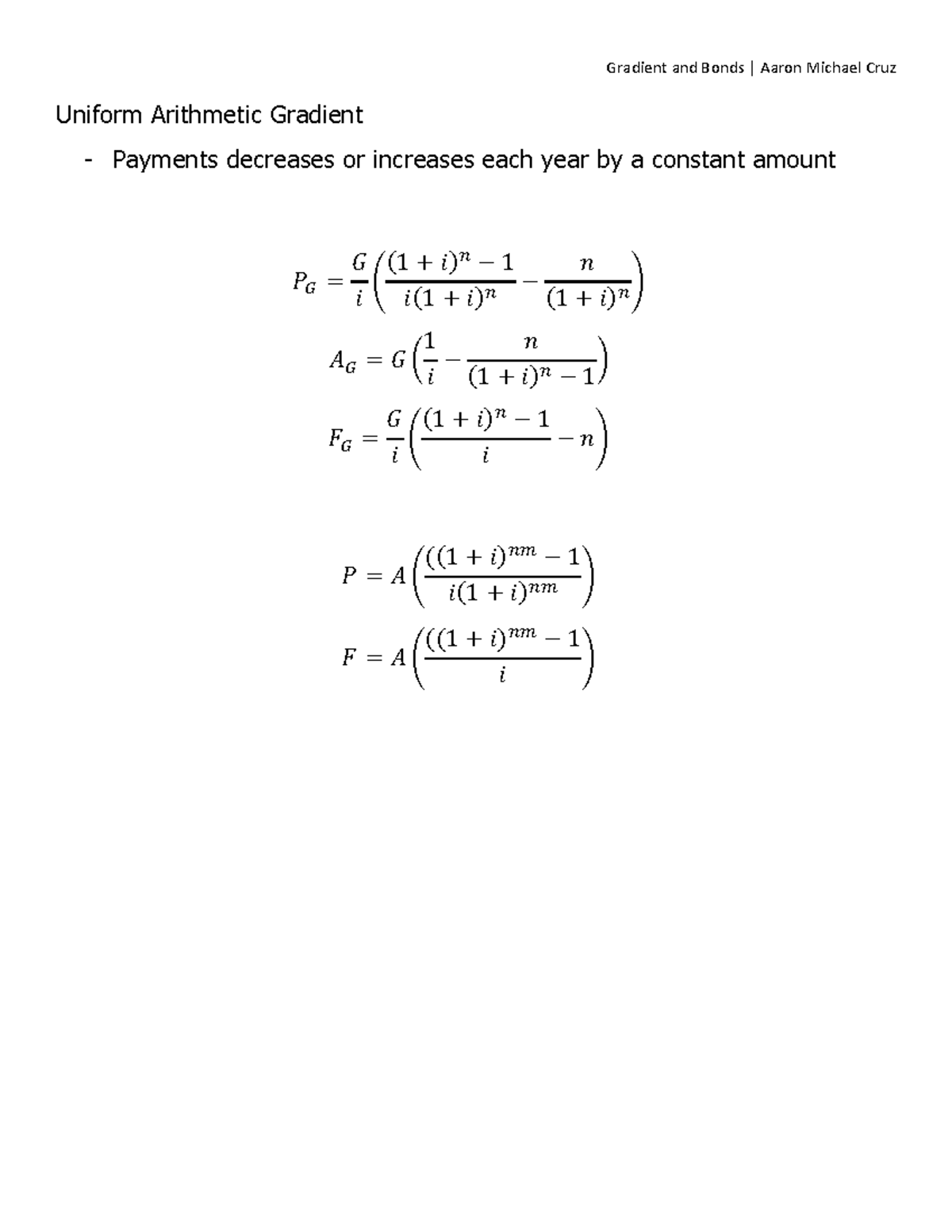 Uniform Gradient Payments and Equivalent Values for Financial Analysis ...