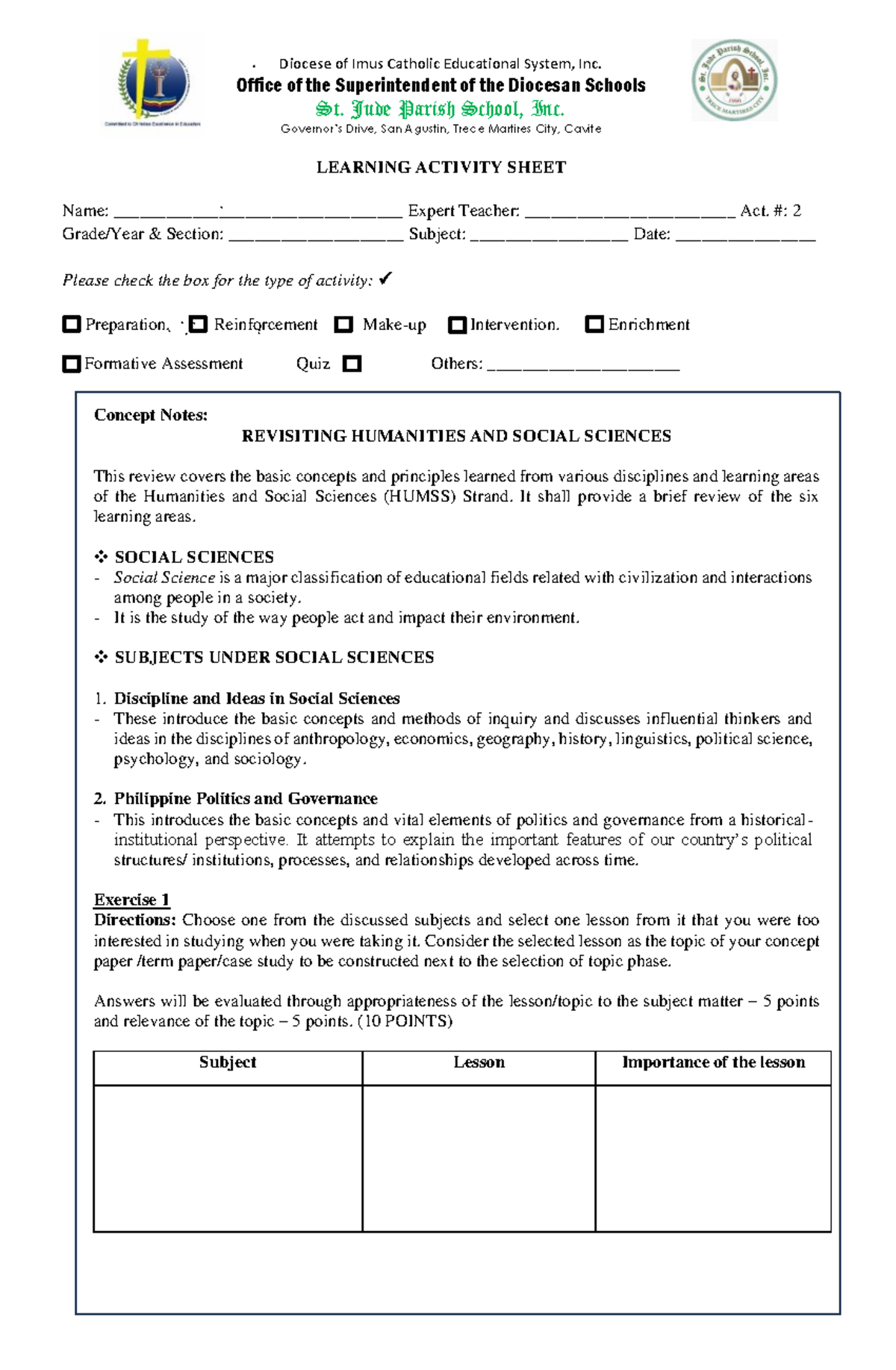 LAS 2 - Revisiting Humanities and Social Sciences Activity Sheet - Studocu