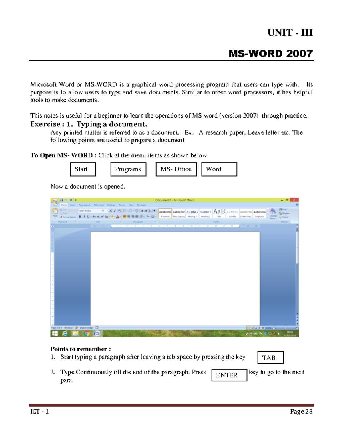 FC Notes Sem-1 MS Word Basics - Computer Fundamentals Guide - Studocu