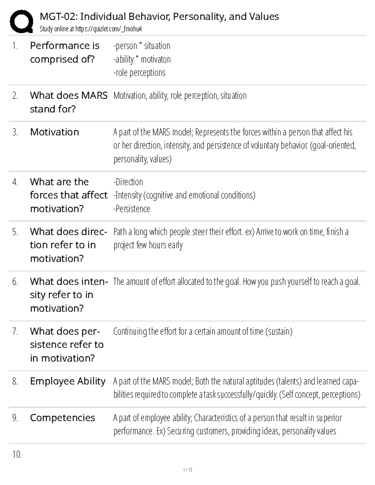 Individual Behavior, Personality, and Values Study Guide (Course Code ...