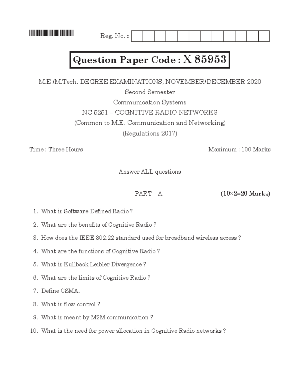 X85953(NC5251) - University Question Paper - X85953 Reg. No. : Question ...