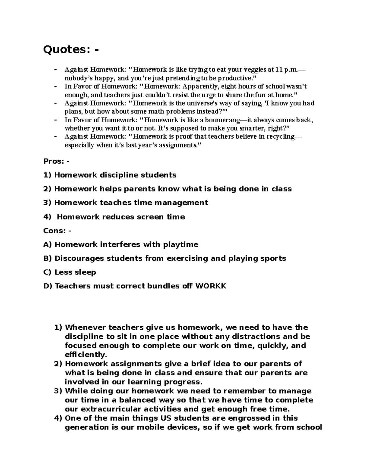 Elecution - dawsa wsd - Quotes: - Against Homework: "Homework is like ...