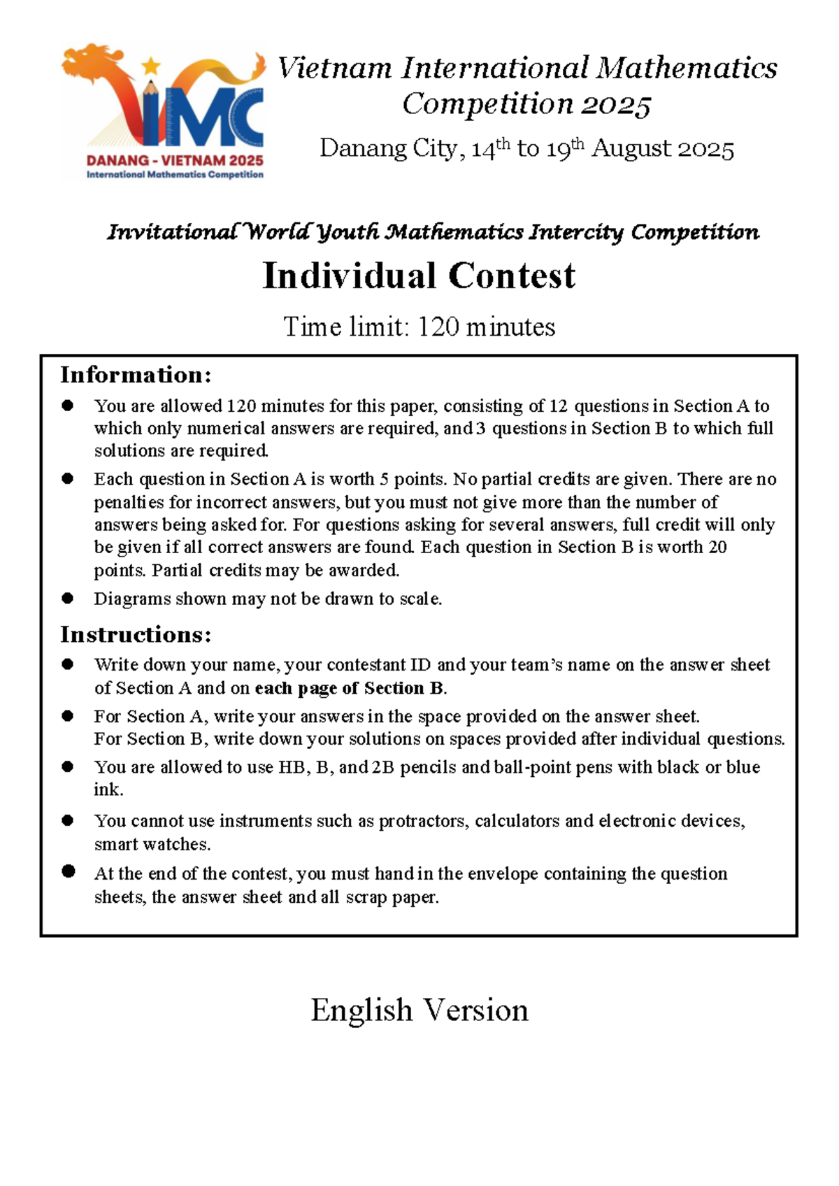VIMC-2025 Keystage-3 Individual Contest Guidelines and Questions - Studocu