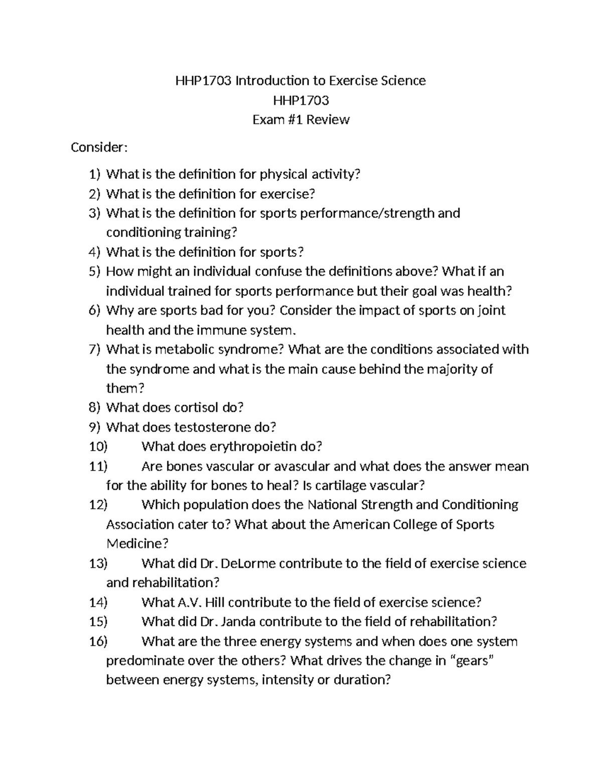 HHP1703 Exam #1 Review: Key Concepts in Exercise Science - Studocu