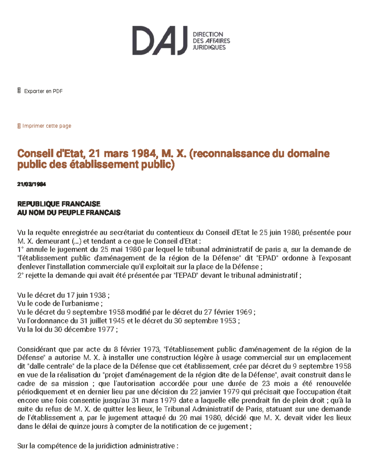 Conseil d'État, 21 mars 1984 : Reconnaissance du Domaine Public - APHP ...