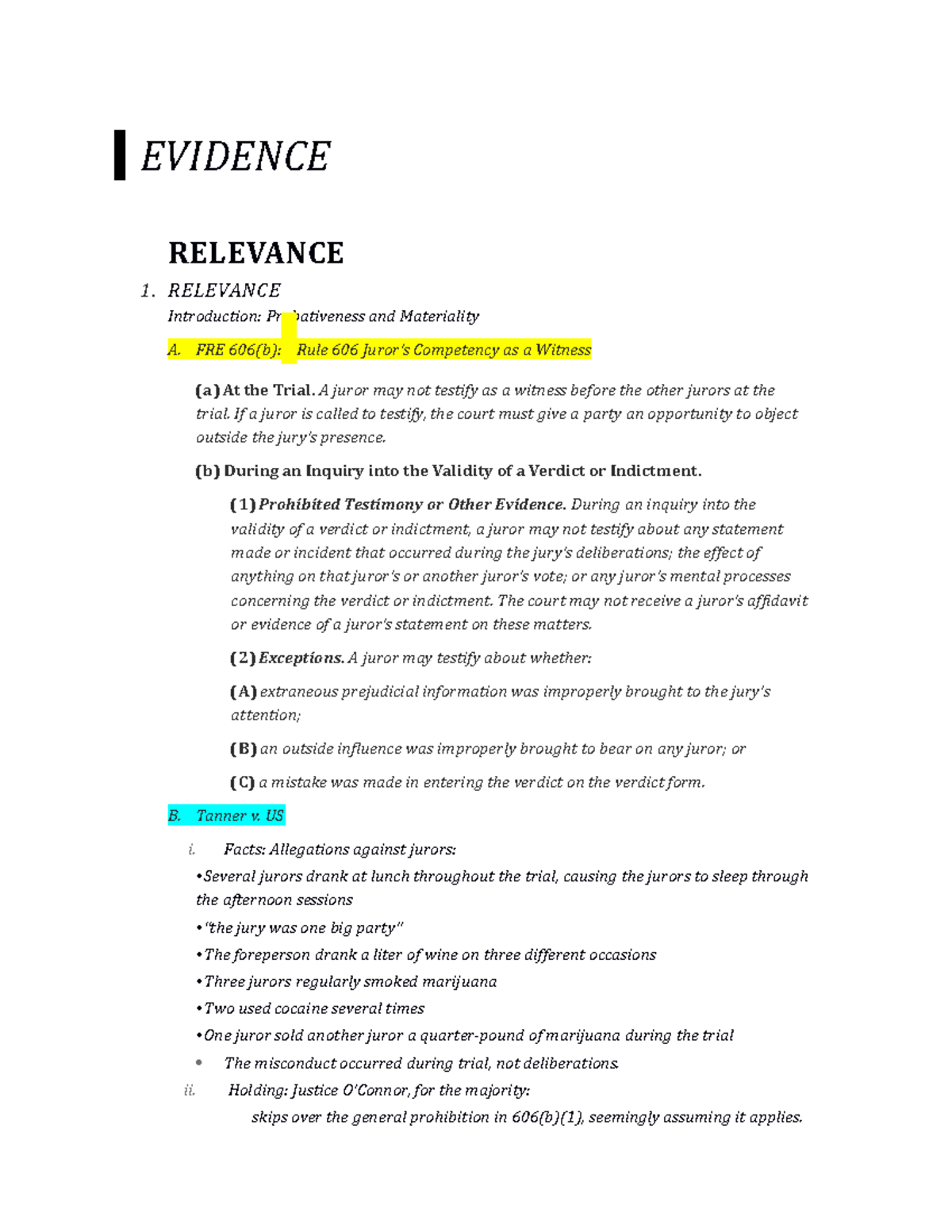 Evidence Outline - EVIDENCE RELEVANCE 1. RELEVANCE Introduction ...