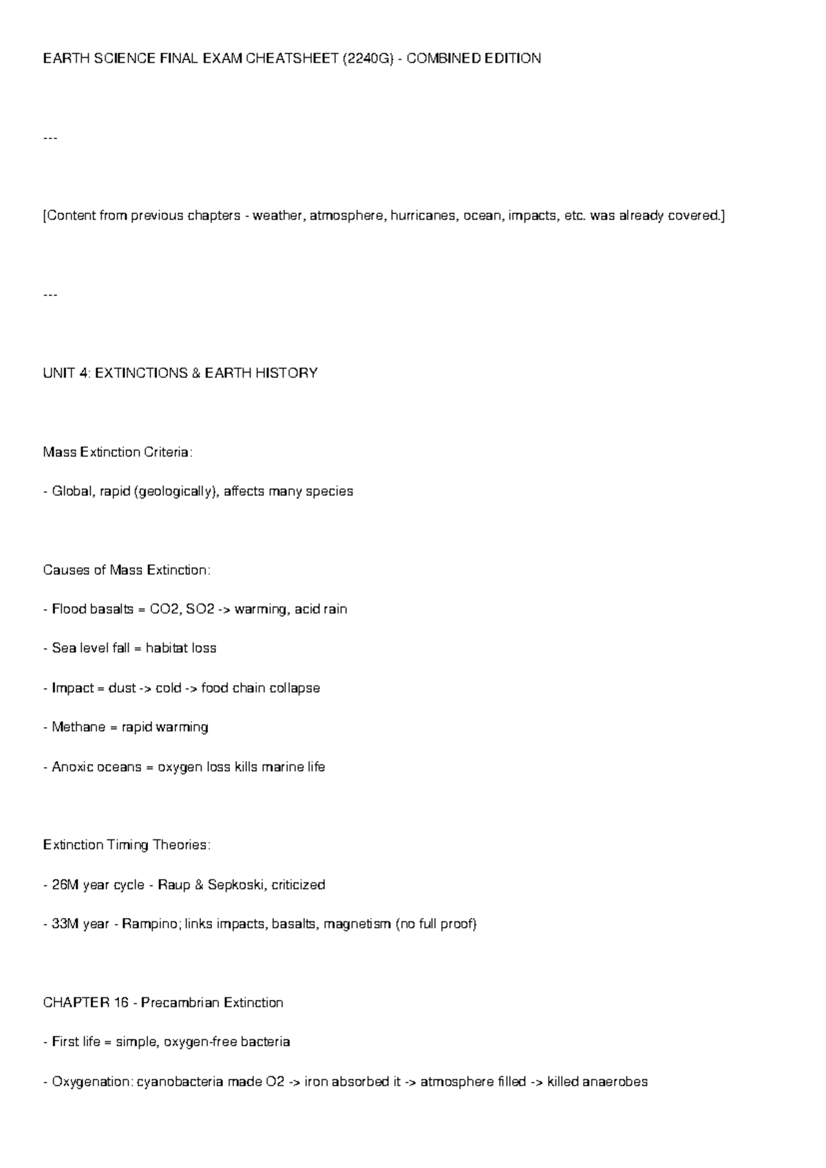EARTH SCIENCE FINAL EXAM CHEATSHEET (2240G) COMPREHENSIVE REVIEW - Studocu