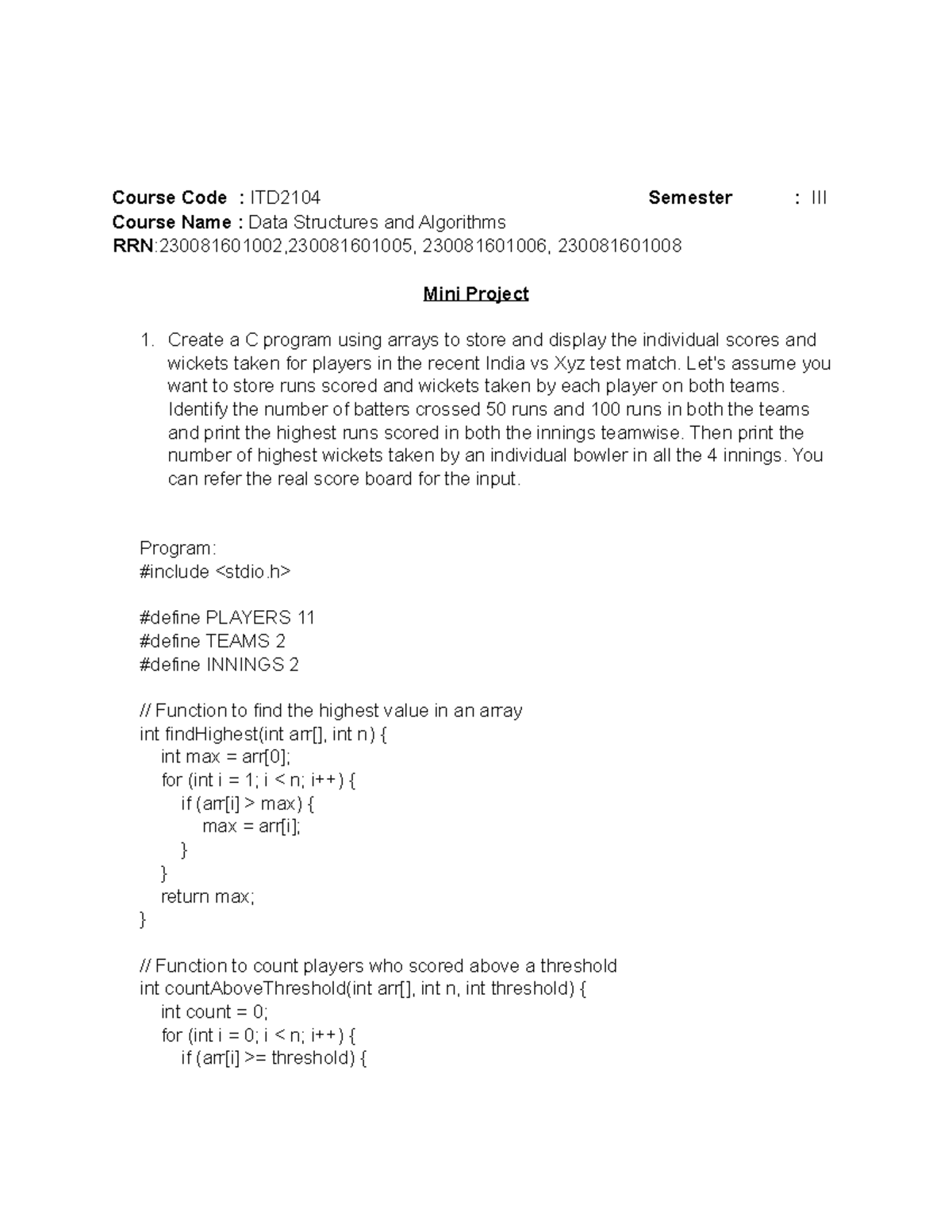 DSA - DATA STRUCTURE - Course Code : ITD2104 Semester : III Course Name ...