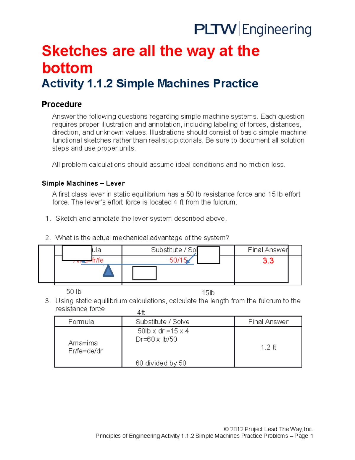 1.1.2.A Simple Machines Practice Problems - Sketches are all the way at ...
