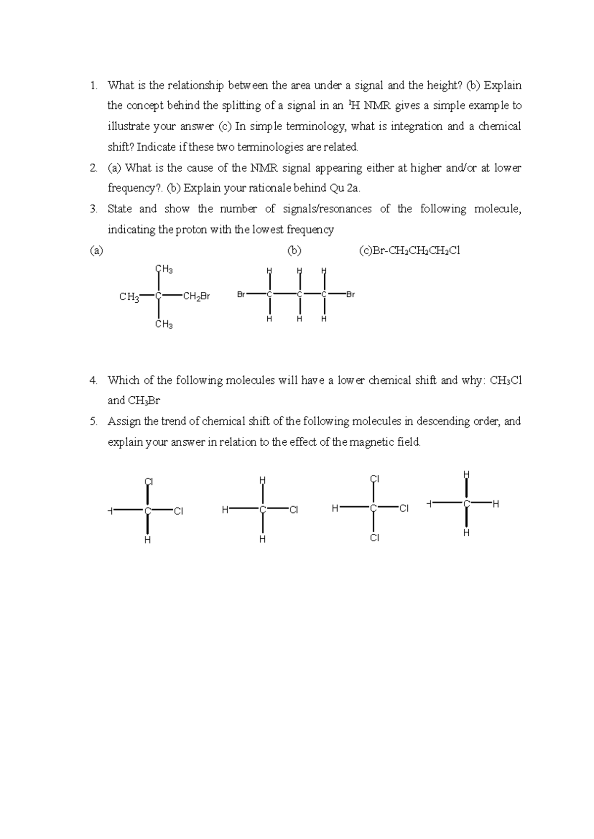 NMR Worksheet 2 - Tutorial: Signal Area, Integration & Chemical Shifts ...