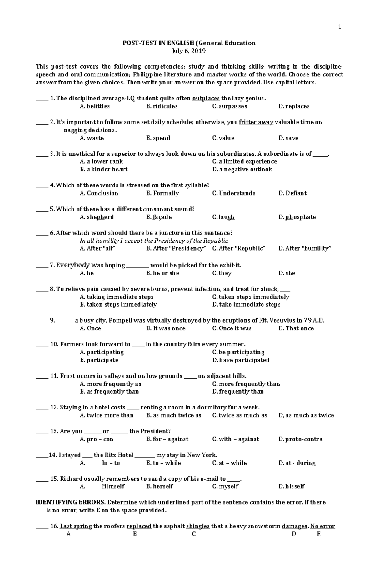 Posttest Reviewers for LET (Licensure Exam for Teachers) - Studocu