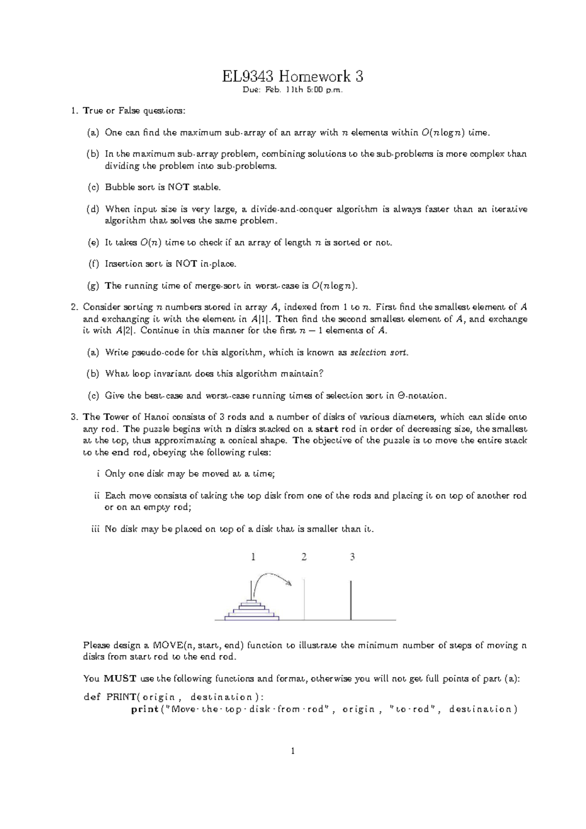 HW03 - HW03 - EL9343 Homework 3 Due: Feb. 11th 5:00 p. True or False questions: (a) One can find ...