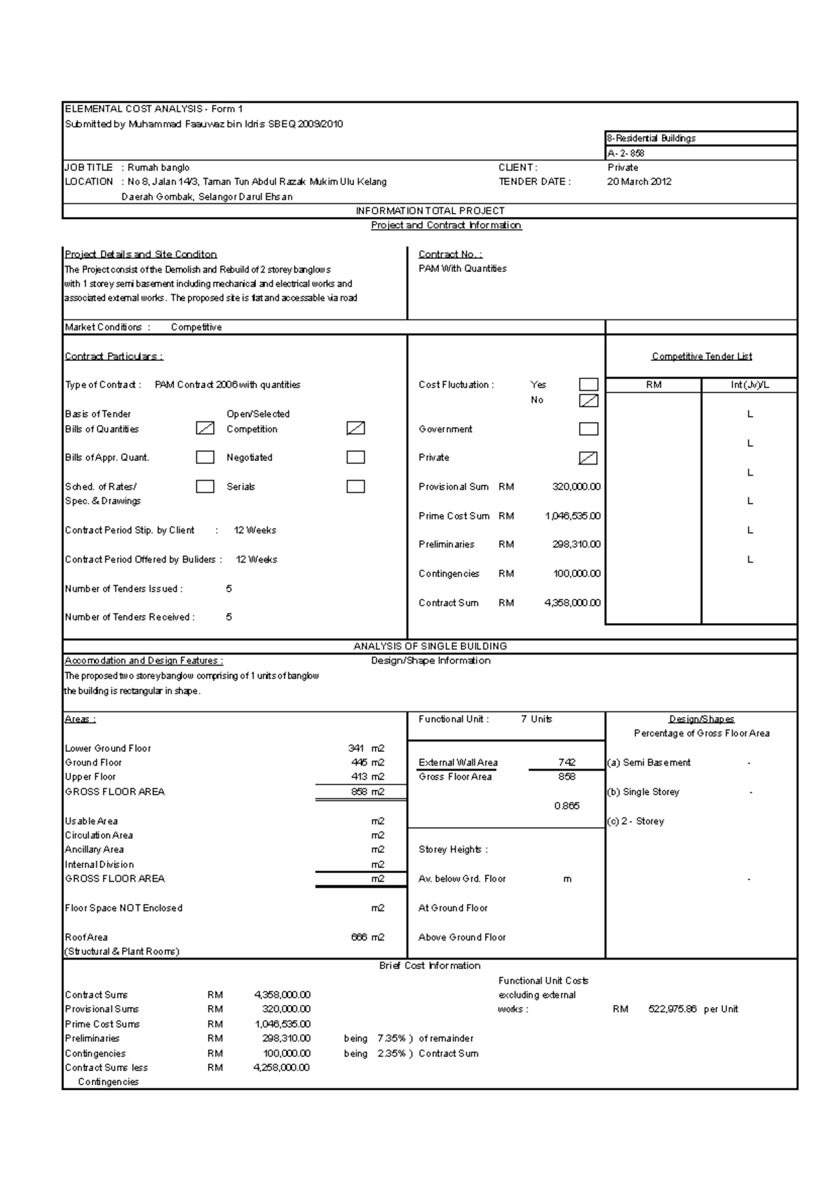 ECA Form for Bungalow Project Details and Cost Analysis (SBEQ 2009 ...