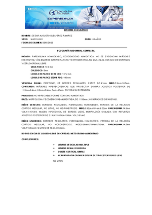 ECOGRAFÍA ABDOMINAL PCTE: DIAGNÓSTICO Y RESULTADOS DETALLADOS - Studocu