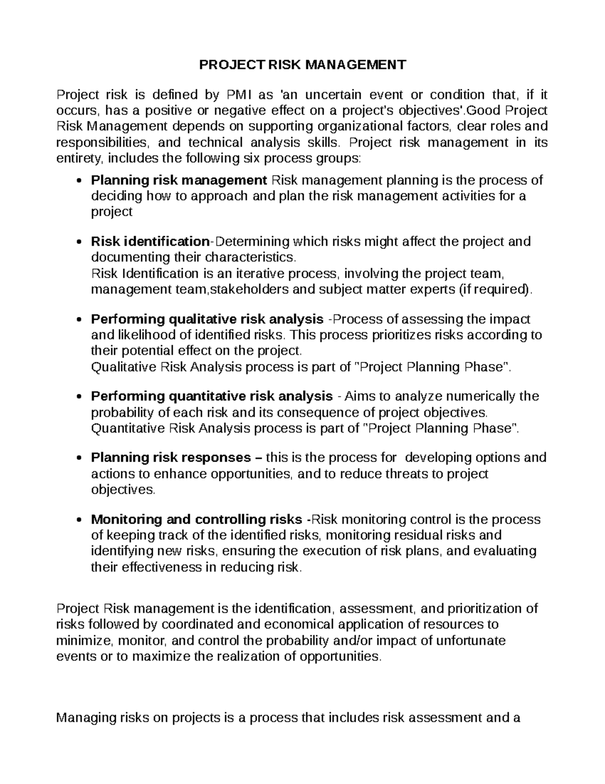 Risk Management Assignment final - PROJECT RISK MANAGEMENT Project risk ...