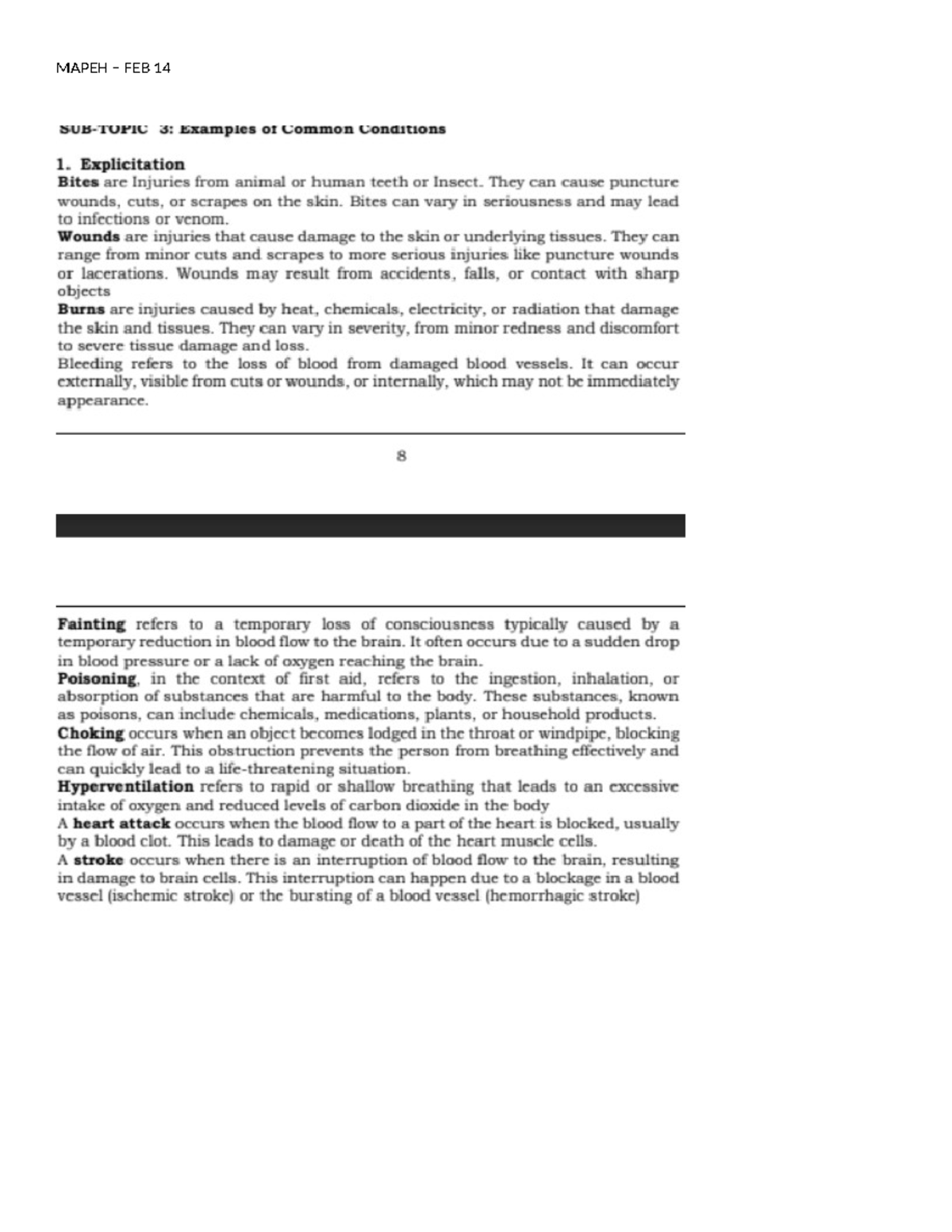 Mapeh - FOR SUMMARIES - MAPEH FEB 14 3: Examples of Common Conditions 1 ...