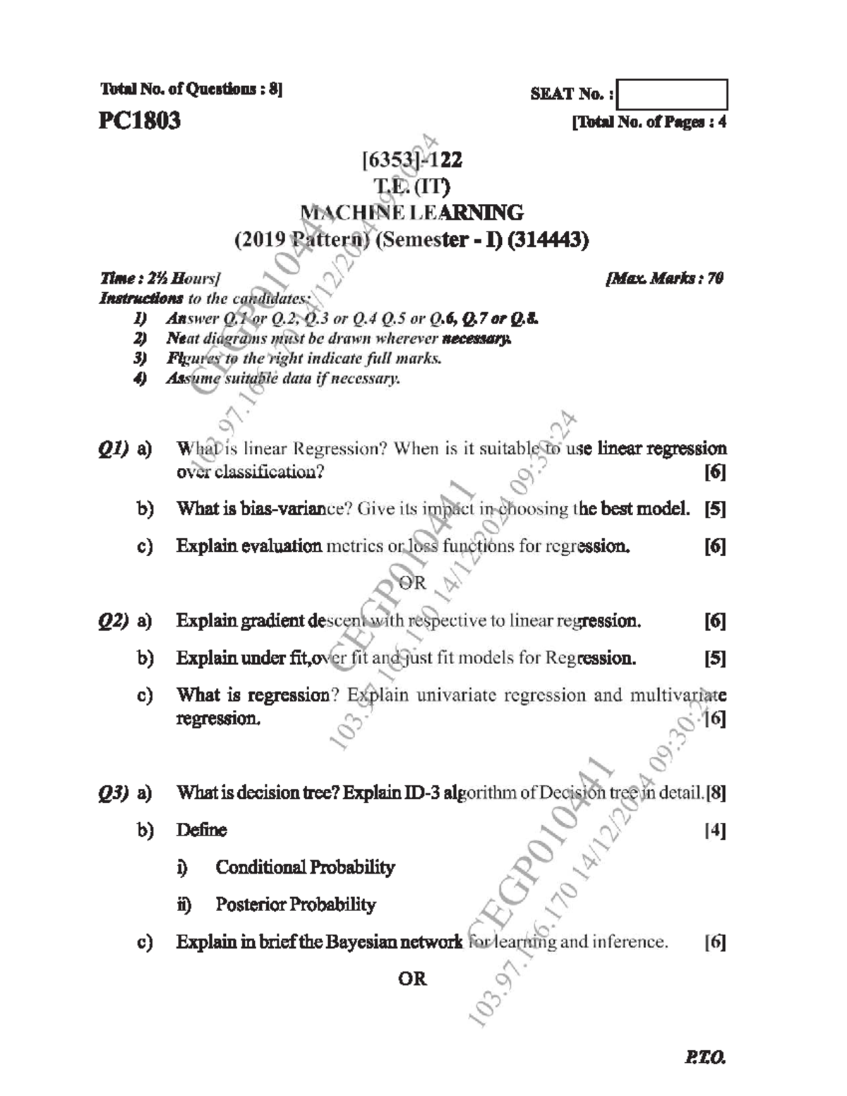 IT PC1803 Machine Learning Midterm Exam Guide (2019 Pattern) - Studocu