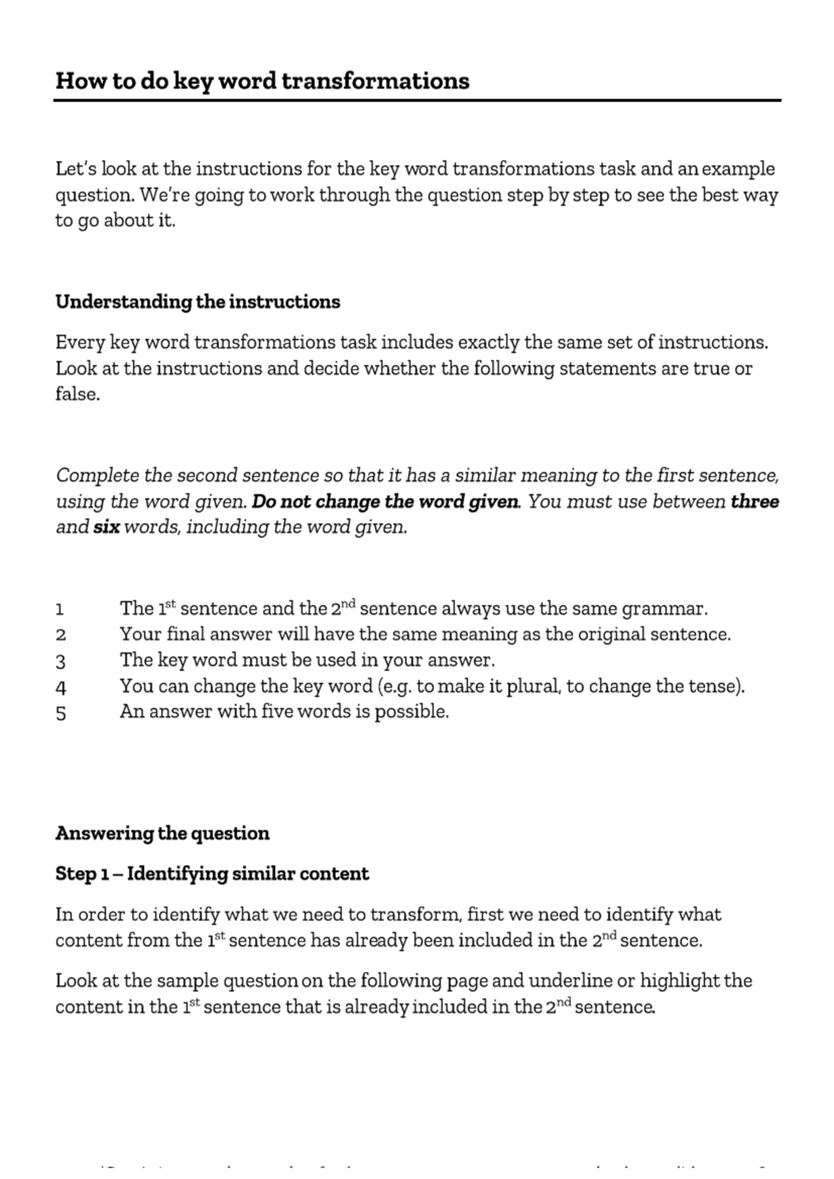 Advanced Transformations: Key Word Techniques for C1 Level - Studocu